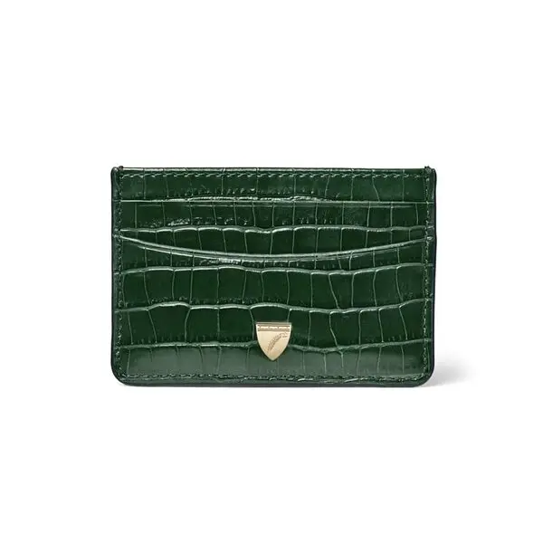 ASPINAL OF LONDON Slim Cit Card Holder In Merlot Patent Croc - Green