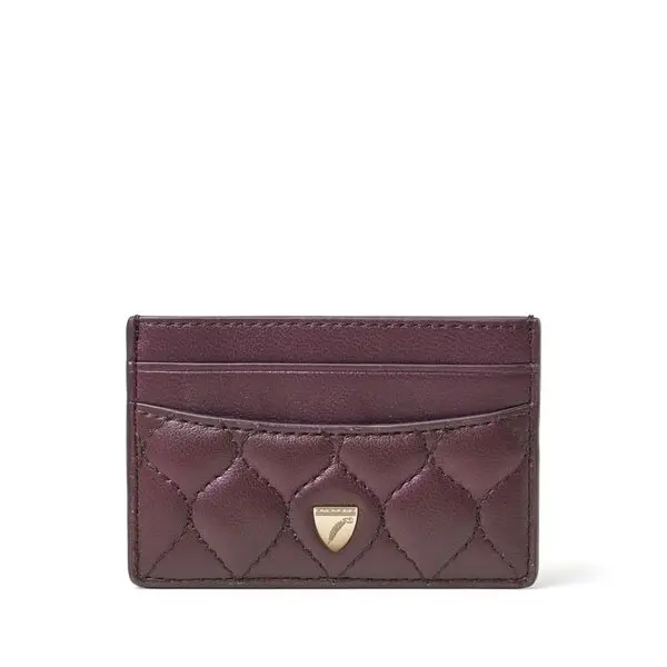 ASPINAL OF LONDON Slim Credit Card Holder In Deep Shine Croc - Purple