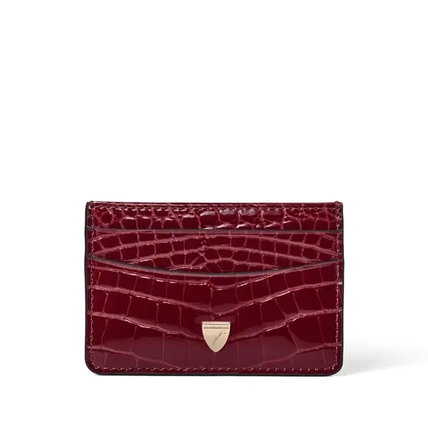 ASPINAL OF LONDON Slim Credit Card Holder In Deep Shine Croc - Red