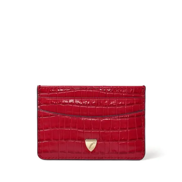 ASPINAL OF LONDON Slim Cit Card Holder In Merlot Patent Croc - Red