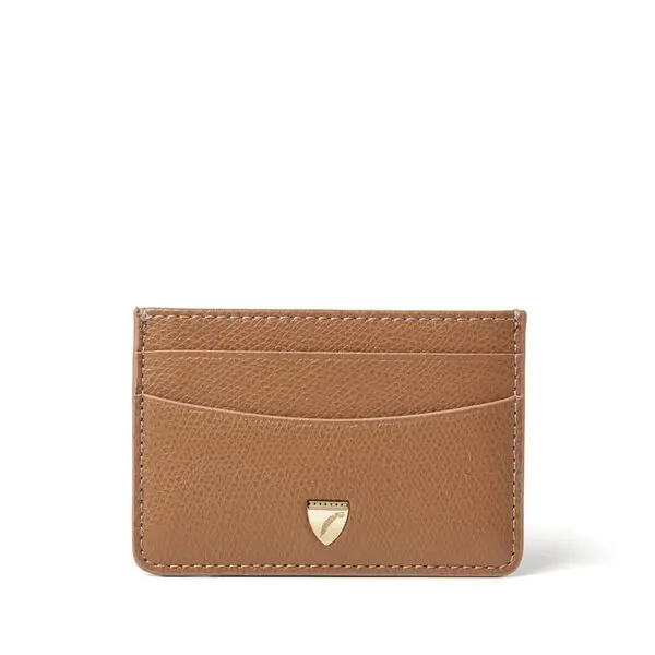 ASPINAL OF LONDON Slim Credit Card Holder In Navy Saffiano - Tan