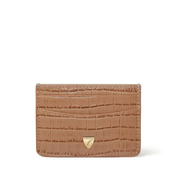 ASPINAL OF LONDON Slim Credit Card Holder In Patent Croc - Tan