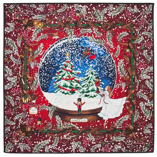 ASPINAL OF LONDON Nutcracker Silk Scarf In Cardinal Pure Silk - Red