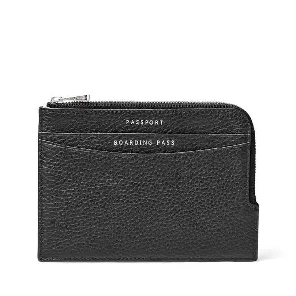 ASPINAL OF LONDON Zipped Travel Wallet In Navy Pebble - Black