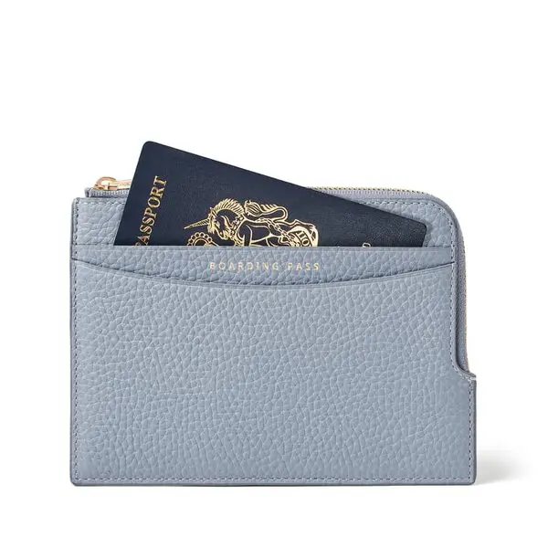 ASPINAL OF LONDON Zipped Travel Wallet In Navy Pebble - Blue