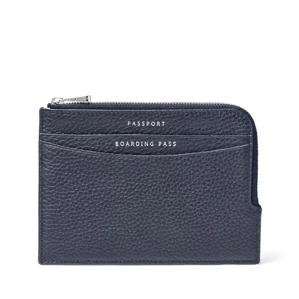 ASPINAL OF LONDON Zipped Travel Wallet In Navy Pebble - Blue