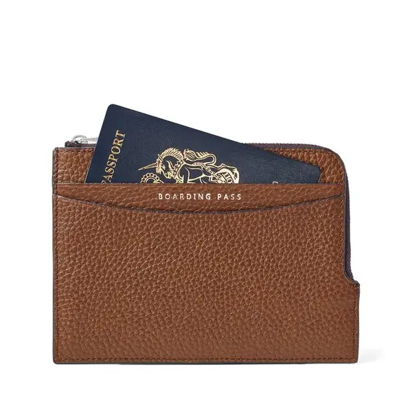 ASPINAL OF LONDON Zipped Travel Wallet In Navy Pebble - Brown