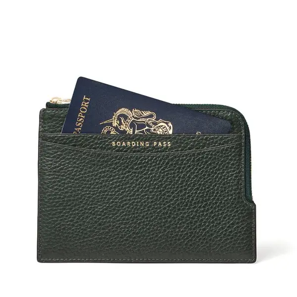 ASPINAL OF LONDON Zipped Travel Wallet In Navy Pebble - Green