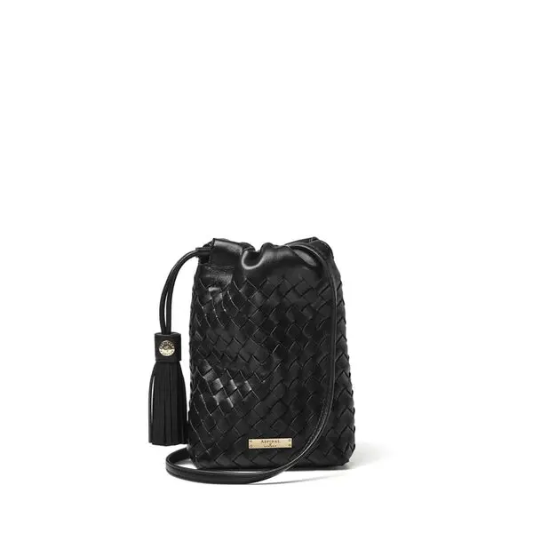 ASPINAL OF LONDON Soho Crossbody Pouch In Moleskin Woven Leather - Black