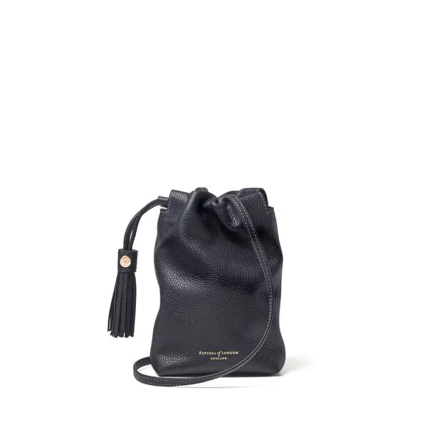 ASPINAL OF LONDON Soho Crossbody Pouch In Moleskin Woven Leather - Navy