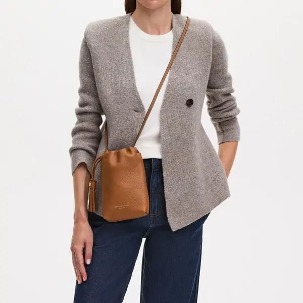 ASPINAL OF LONDON Soho Crossbody Pouch In Moleskin Woven Leather - Tan