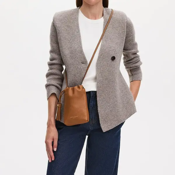 ASPINAL OF LONDON Soho Crossbody Pouch In Moleskin Woven Leather - Tan