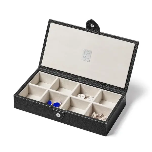 ASPINAL OF LONDON Cufflink Box In Deep Shine Amazon Croc & Stone Suede - Black