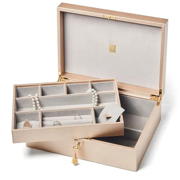 ASPINAL OF LONDON Grand Luxe Jewellery Case In Champagne Metallic Saffiano - Gold