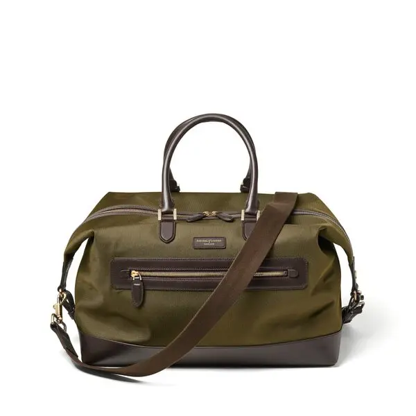 ASPINAL OF LONDON Weekend Bag In Leather-trim Nylon Canvas - Green