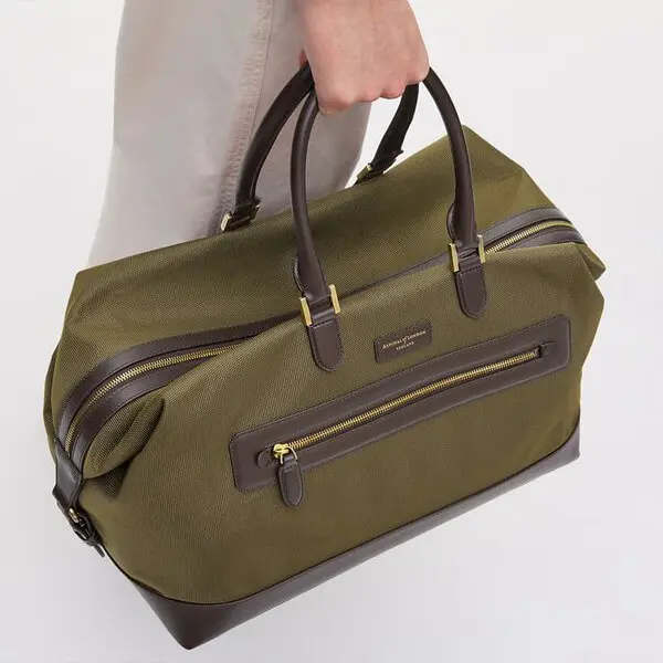 ASPINAL OF LONDON Weekend Bag In Leather-trim Nylon Canvas - Green