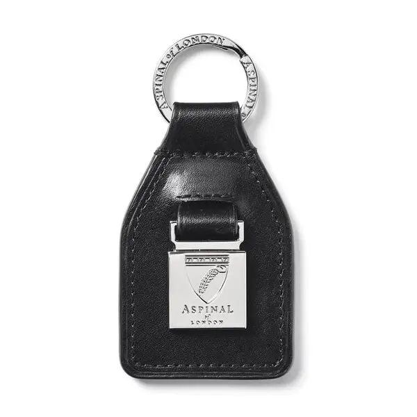 ASPINAL OF LONDON Shield & Plaque Keyring In Navy Pebble - Black