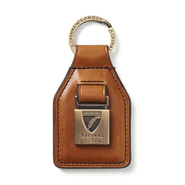 ASPINAL OF LONDON Shield & Plaque Keyring In Pebble - Brown