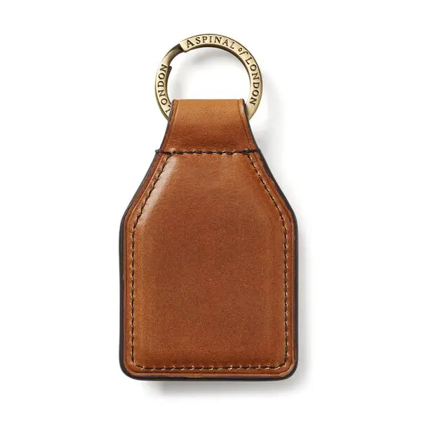 ASPINAL OF LONDON Shield Plaque Keyring In Smooth English Tan