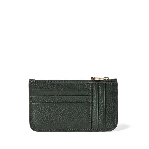 ASPINAL OF LONDON Ella Card & Coin Holder In Navy Pebble - Green