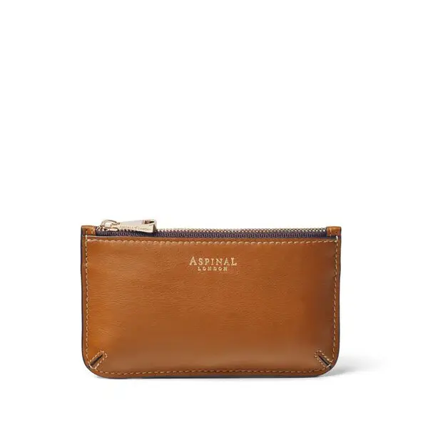 ASPINAL OF LONDON Ella Card & Coin Holder In Navy Pebble - Tan