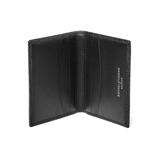 ASPINAL OF LONDON Double Fold Credit Card Holder In Tobacco Pebble - Black