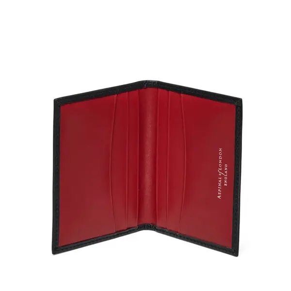 ASPINAL OF LONDON Double Fold Credit Card Holder In Pebble - Black/red