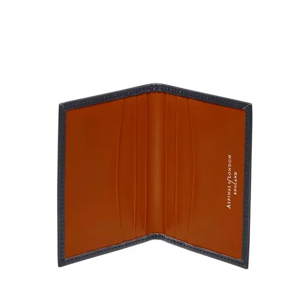 ASPINAL OF LONDON Double Fold Credit Card Holder In Pebble - Navy/orange