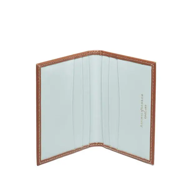 ASPINAL OF LONDON Double Fold Credit Card Holder In Pebble - Tan/blue