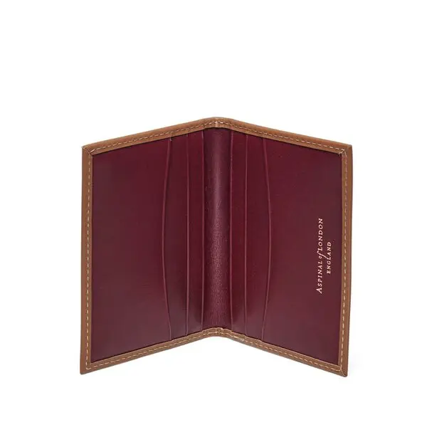 ASPINAL OF LONDON Double Fold Credit Card Holder In Pebble - Tan/red