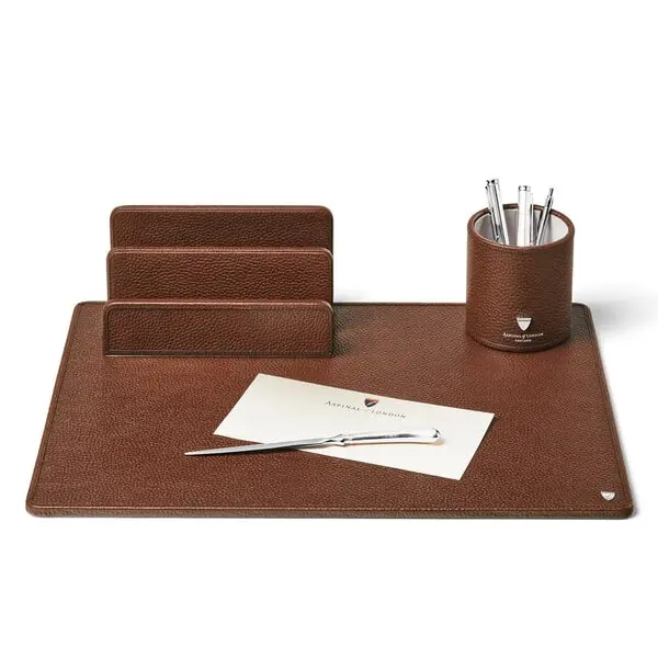 ASPINAL OF LONDON Desk Pad In Merlot Pebble - Brown