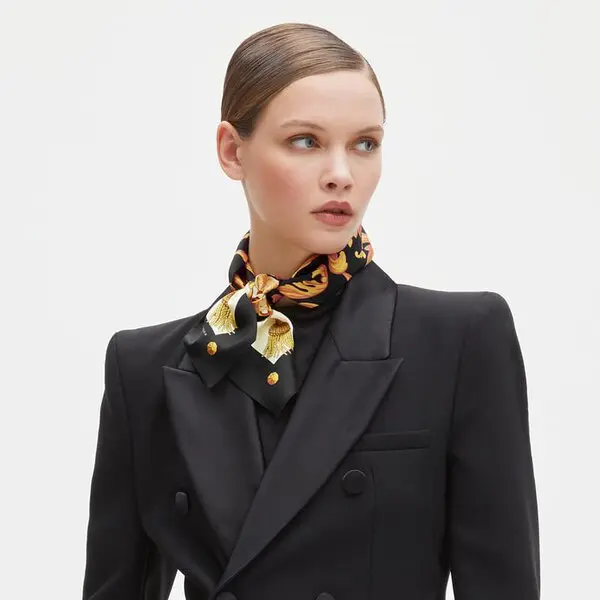 ASPINAL OF LONDON Signature Shield Silk Neck Bow Scarf - Black