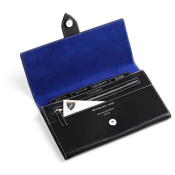 ASPINAL OF LONDON Deluxe Travel Wallet In Smooth & Cobalt Suede - Black