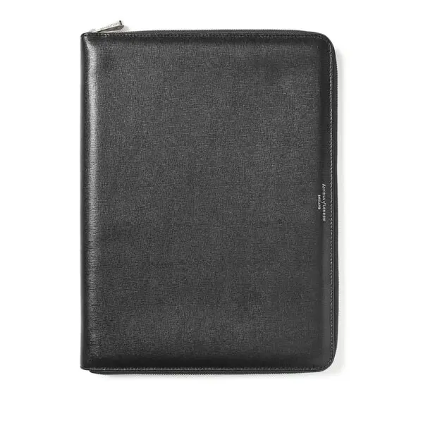ASPINAL OF LONDON Executive Zipped Padfolio In Tobacco Pebble - Black