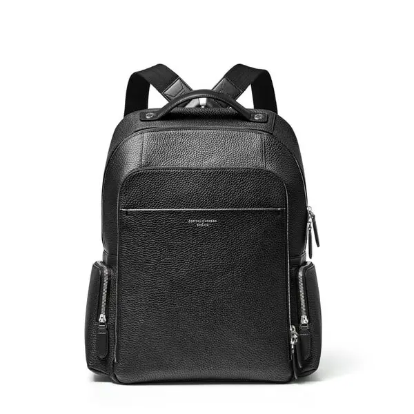 ASPINAL OF LONDON Zipped Leather Backpack In Pebble - Black