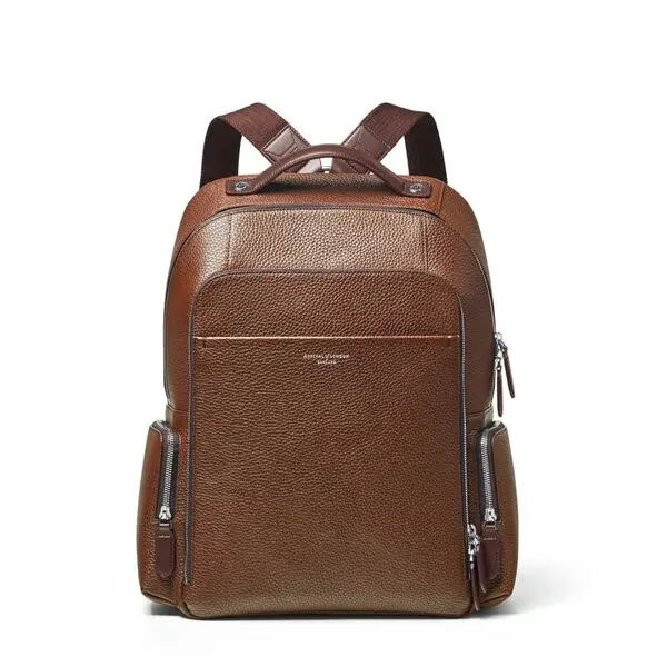 ASPINAL OF LONDON Zipped Leather Backpack In Pebble - Brown