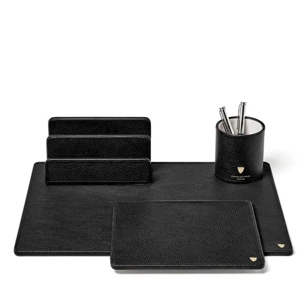 ASPINAL OF LONDON Desk Accessories Set In Tobacco Pebble - Black
