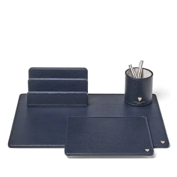 ASPINAL OF LONDON Desk Accessories Set In Merlot Pebble - Blue