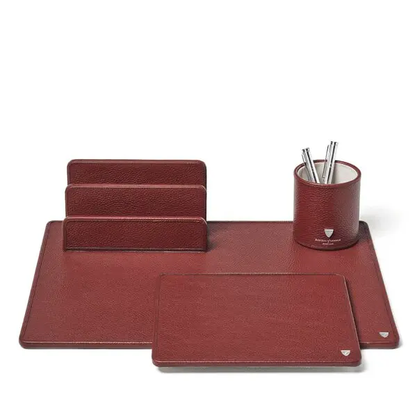 ASPINAL OF LONDON Desk Accessories Set In Merlot Pebble - Red