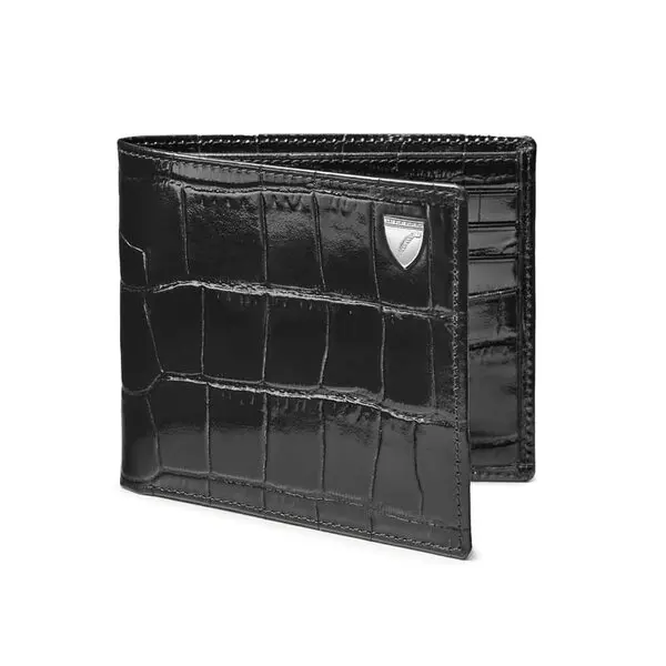 ASPINAL OF LONDON 8 Card Billfold Wallet In Saffiano & Smooth - Black