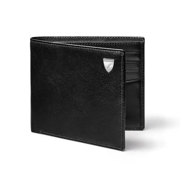 ASPINAL OF LONDON 8 Card Billfold Wallet In Saffiano & Smooth - Black