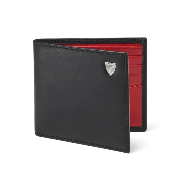 ASPINAL OF LONDON 8 Card Billfold Wallet In Deep Shine Croc - Black/red