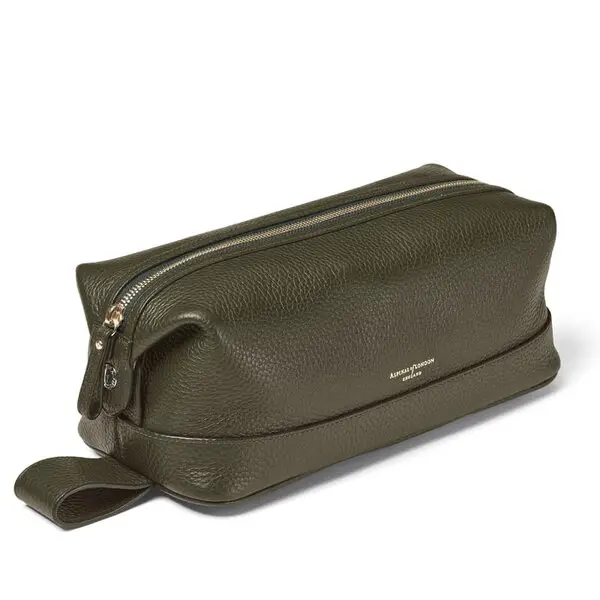ASPINAL OF LONDON Leather Wash Bag In Ever Pebble - Green