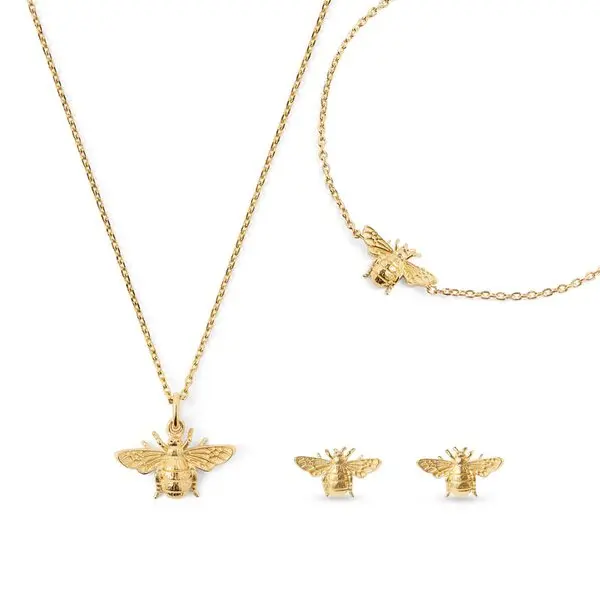 ASPINAL OF LONDON Bee Charm Necklace, Bracelet & Stud Earrings Set In Vermeil - Gold