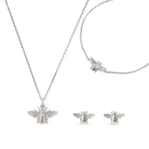 ASPINAL OF LONDON Bee Charm Necklace, Bracelet & Stud Earrings Set In Vermeil - Silver