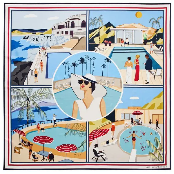 ASPINAL OF LONDON Poolside Silk Scarf In Ed Pure Silk - Multi-colour