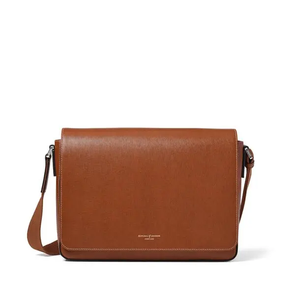 ASPINAL OF LONDON Reporter Messenger Bag In Forest Saffiano - Brown
