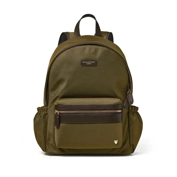 ASPINAL OF LONDON Khaki Leather-trim Nylon Canvas Backpack - Green