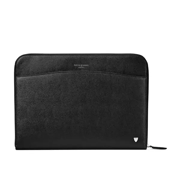ASPINAL OF LONDON City Laptop Leather Folio Case In Navy Saffiano - Black