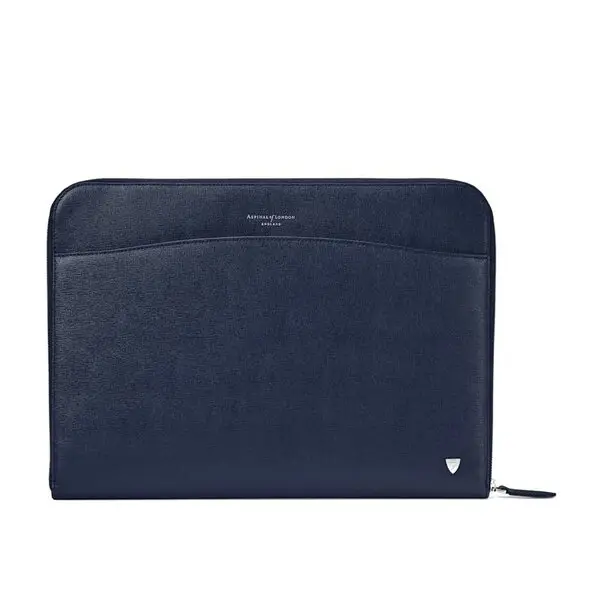 ASPINAL OF LONDON City Laptop Leather Folio Case In Navy Saffiano - Blue